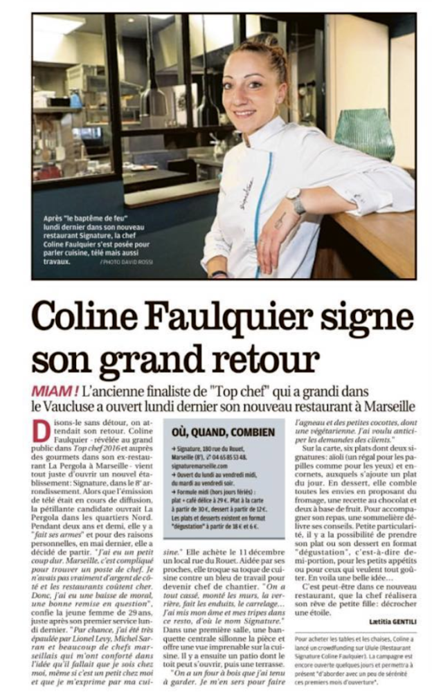 Marseille - L'ex Top chef Coline Faulquier ouvre sa table "Signature"