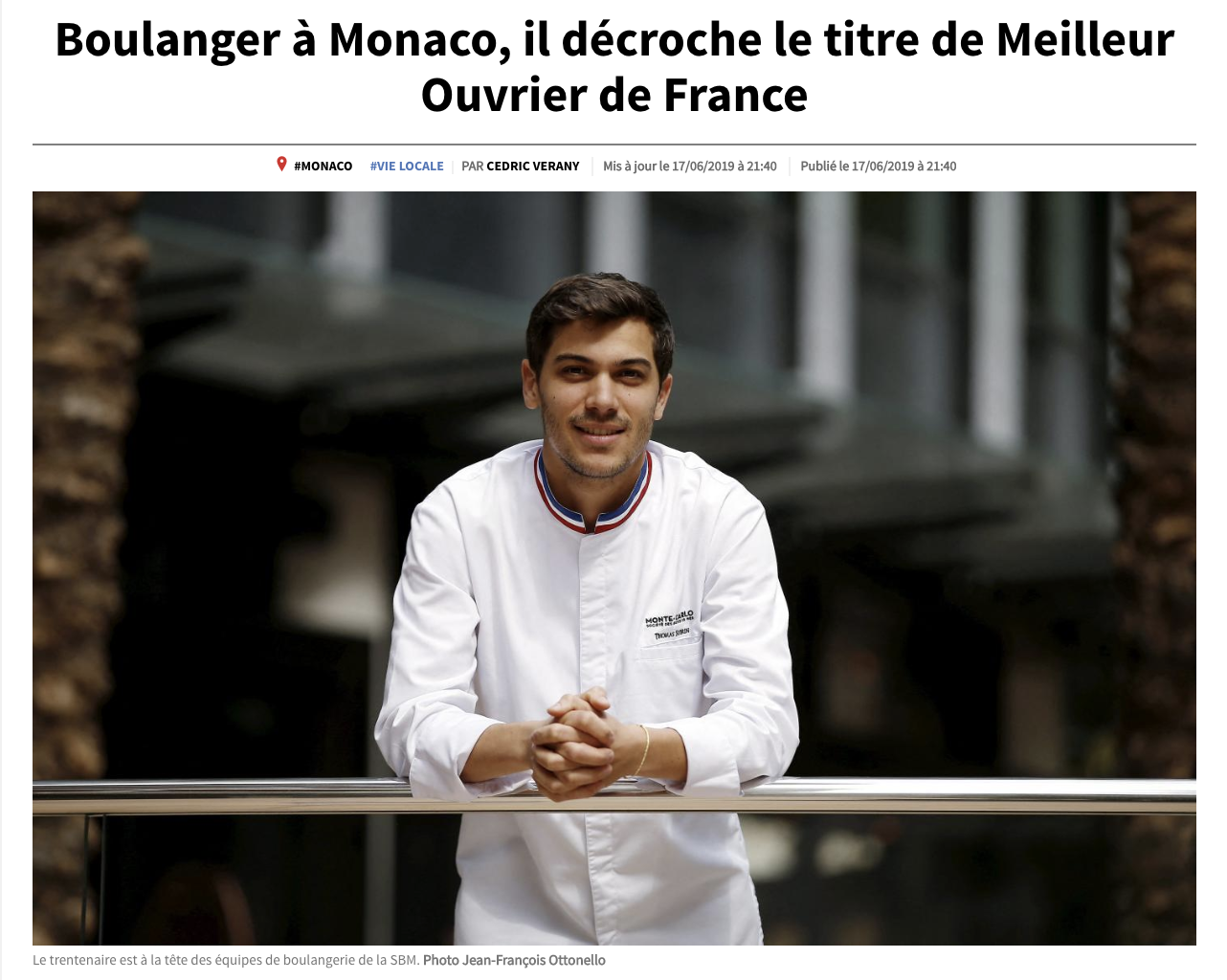 Monaco - Thomas Subrin chef boulanger de la SBM décroche le titre de ...