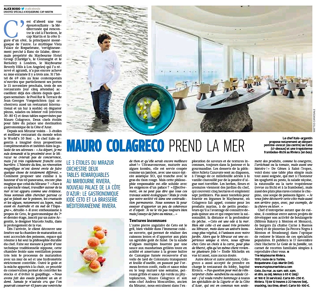 Avec les restaurants Ceto et Riviera le chef Mauro Colagreco anime le ...