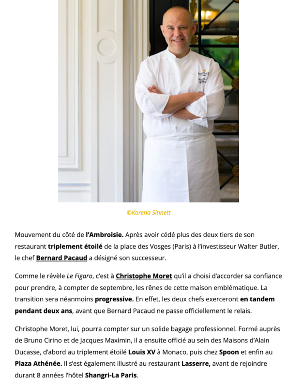 L'Ambroisie à Paris - Deux ans de transmission pour que le chef Bernard ...